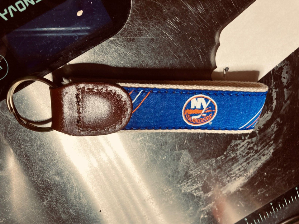 NEW YORK ISLANDERS WRISTLET BLUE RIBBON /HEAVY CORD KEYCHAIN+ LEATHER ...