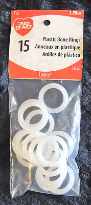 15pk US 1 (2.5cm) White Plastic BONE RINGS Red Heart Coats & Clark Tie ...