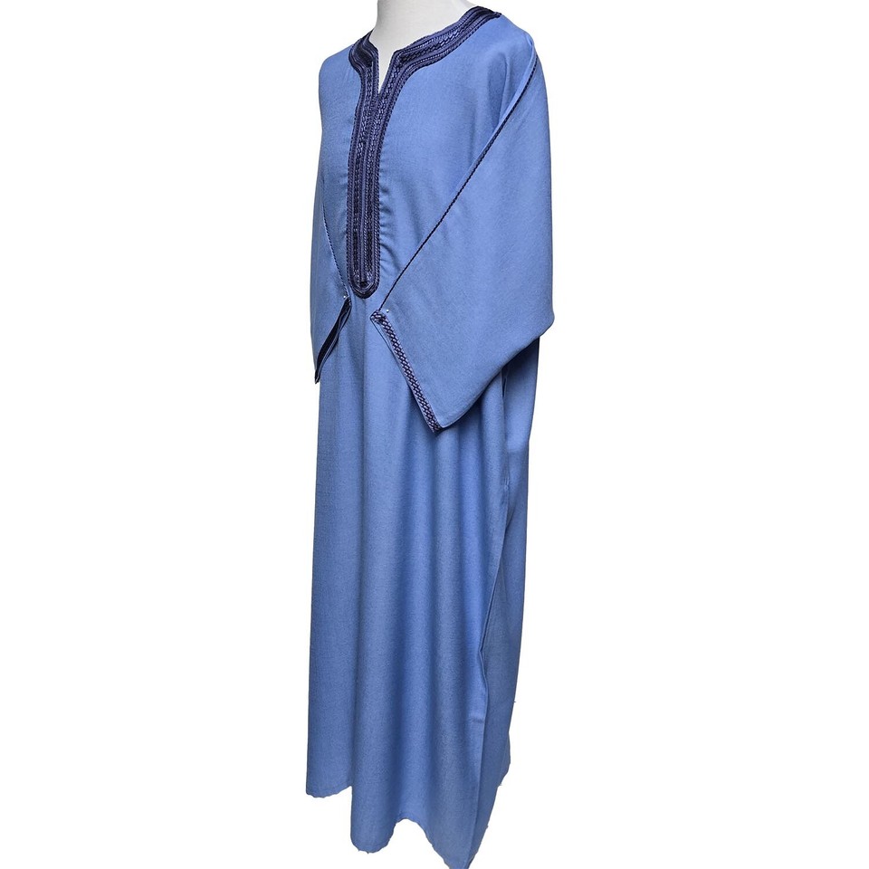 Plus Size Men Moroccan Rich Cotton Blue 3-Quarter Sleeve Thobe Jubba ...