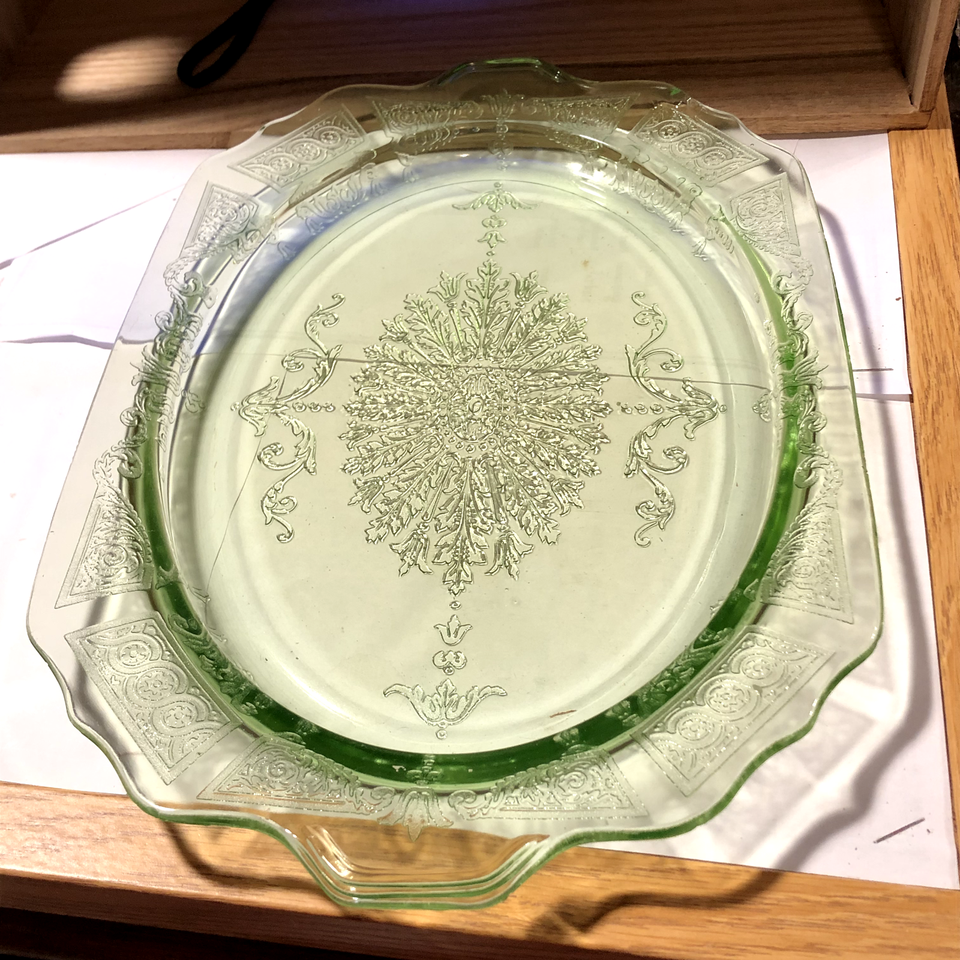 Vintage Anchor Hocking Green Depression Uranium Glass Princess Platter ...