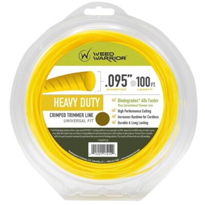 WEED WARRIOR HEAVY DUTY CRIMPED TRIMMER LINE WEED EATER STRING .095X100 ...