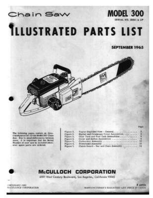 ChainSaw Service Parts Manual Fits McCulloch Model 300 Chain Saw ...