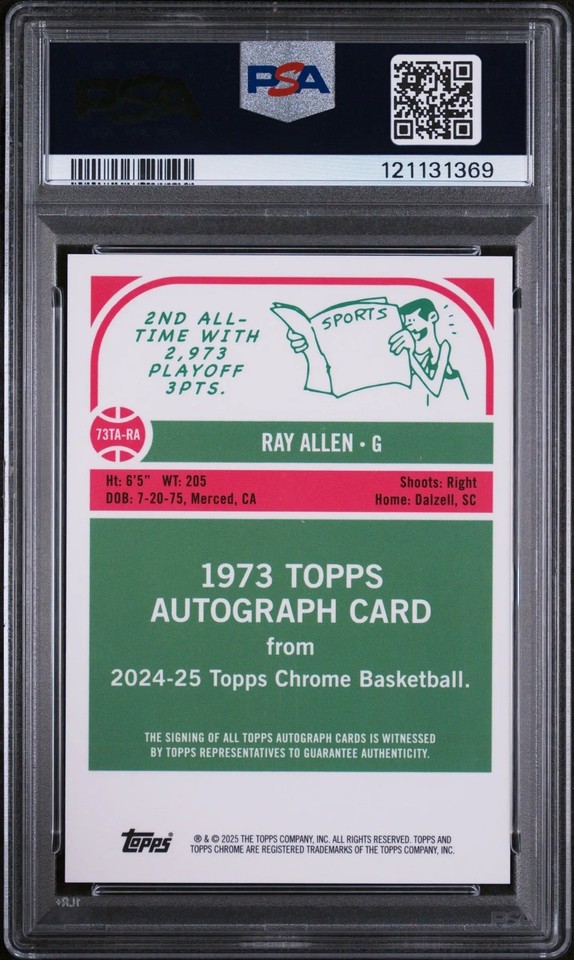 Ray Allen Auto 1973 Topps CHROME 2024 PSA 9 Autograph Milwaukee Bucks ...