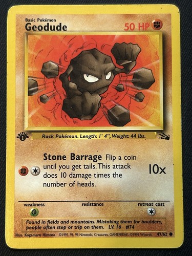 Geodude 47/62 Fossil 1st Edition Common HP-DMG 1999 Vintage Pokemon TCG ...