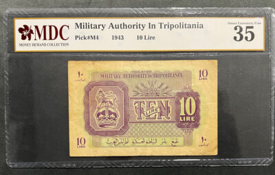 Libya, Military Authority In Tripolitania, 10 Lire, 1943, MDC 35 about XP, P-M4 | eBay