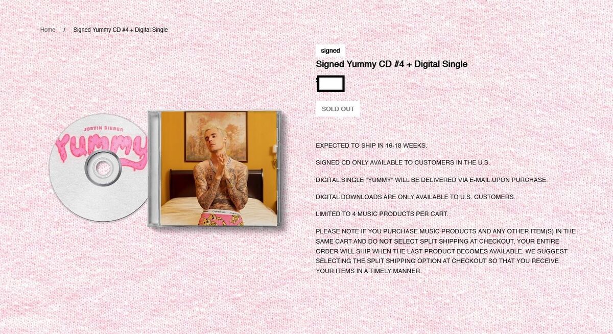 Justin Bieber SIGNED Autographed Yummy Full Set CD 1-4 Tape Justin Bieber SIGNED Autographed Yummy Full Set CD 1-4 Tape