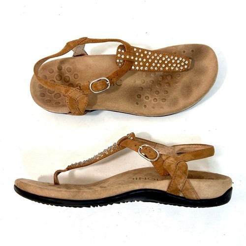 Vionic “Tula” Orthotic Brown Suede Embellished T-Strap Sandals size 7 ...