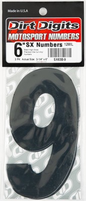 Dirt Digits Super X Competition Stick-On 6in. Black Number - 9 ...
