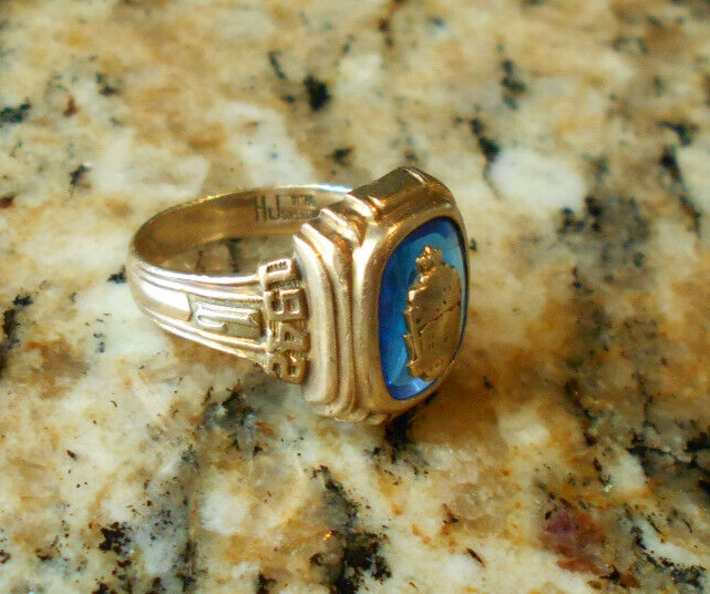 Vintage 1942 10k Herff Jones Gold Class Ring Blue Stone Vintage 1942 10k Herff Jones Gold Class Ring Blue Stone