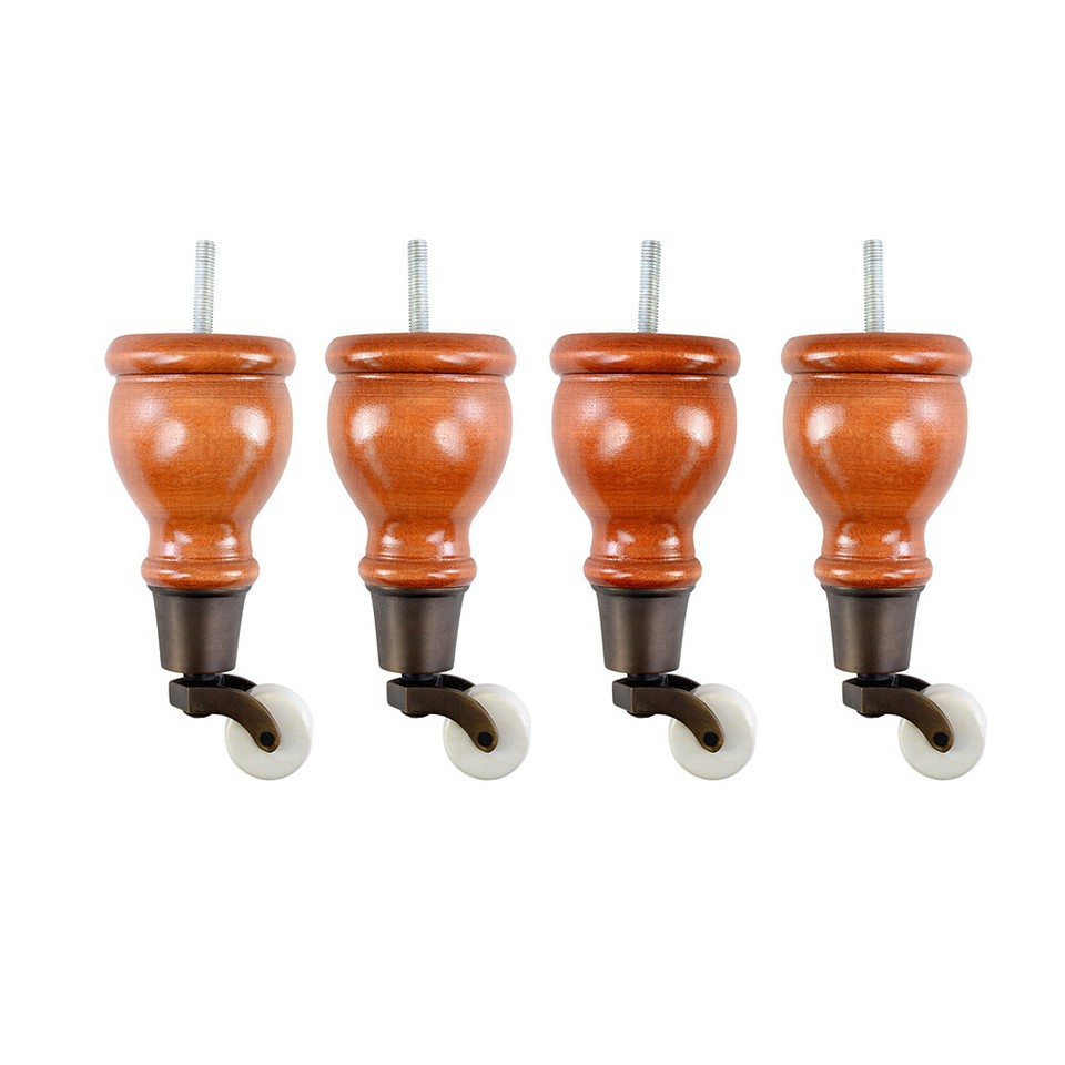 4 Wooden Legs with castors for sofa chair footstool replacement castor ...