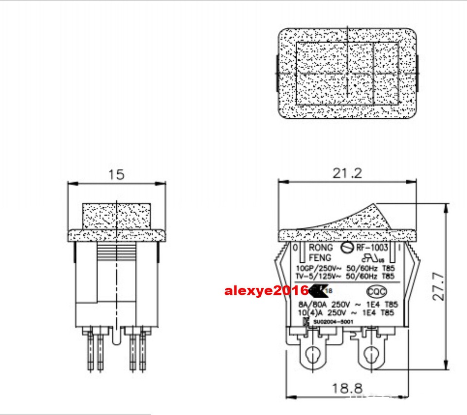 RONG FENG RF-1003 A TV-5 Switch 4 Pins ON-OFF 2 Positions Red Lamp ...