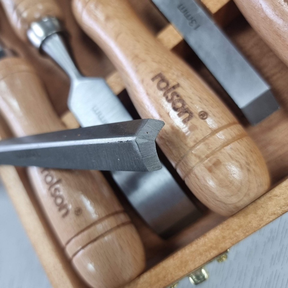 12 Piece Wood Chisel Carving Tool Set in Wooden Box CR-V Steel ...