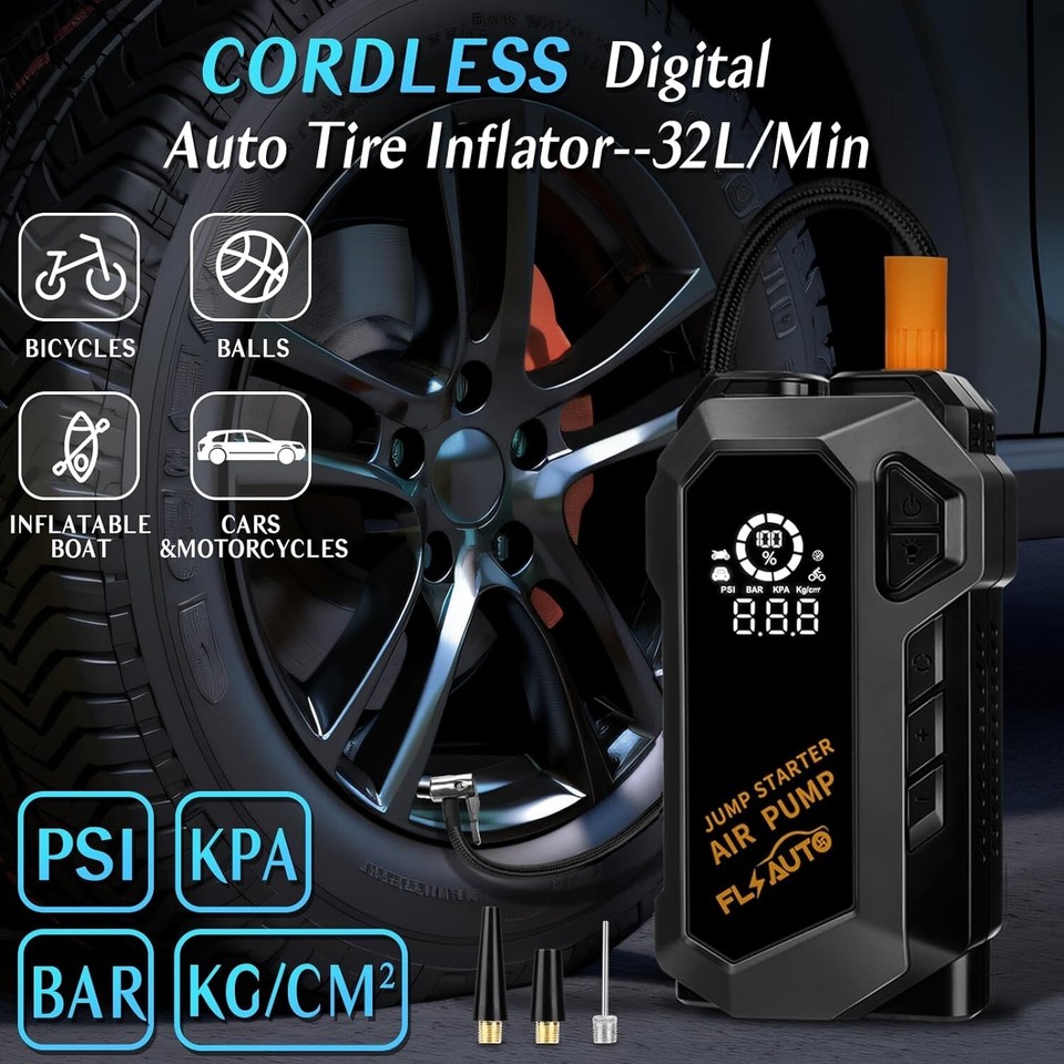 Tire Inflator Portable Air Compressor 4000A Car Jump Starter 12V Car ...