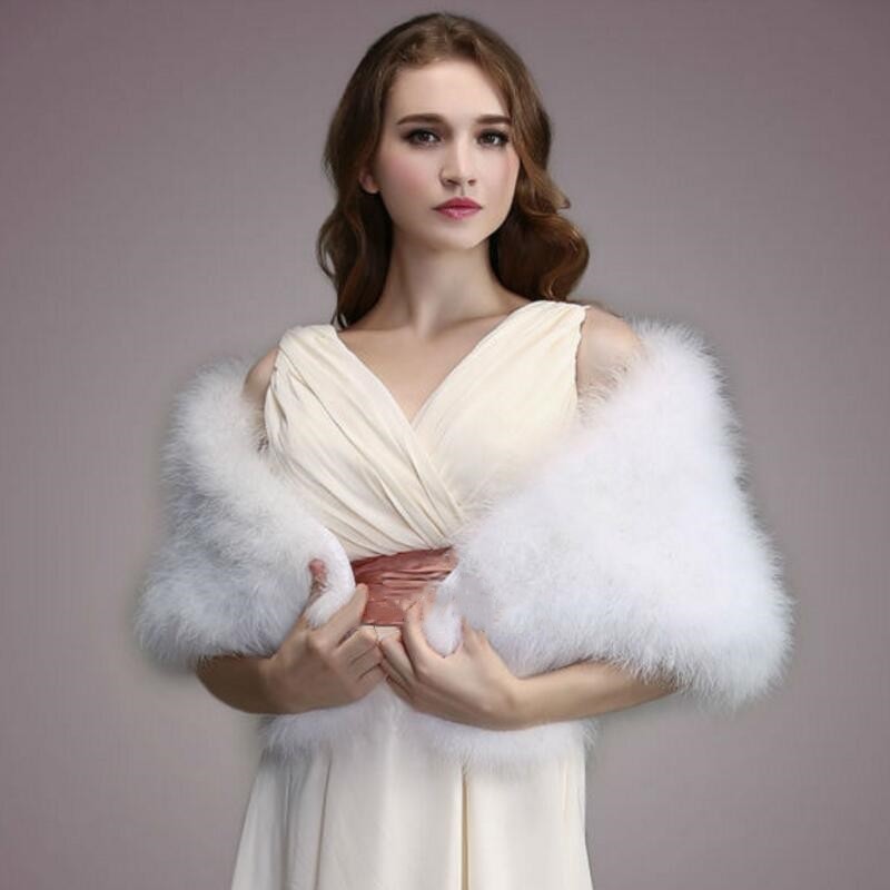 Casual Solid Ostrich Feather Shawl Wrap Bride Wedding Stole Turkey Fur ...