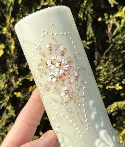 Antique C.F. Monroe Wave Crest Bud Vase, Floral Opal Glass w/ Ormolu ...