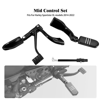 Black Mid Controls Kit Foot Peg Lever For Harley Sportster XL 883 1200 ...