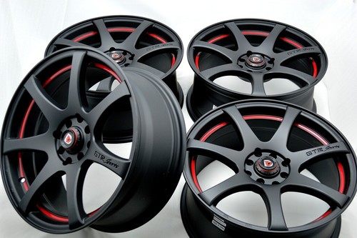 Set of 4 17x7.5 DDR ZK15 Wheels Rims Matt Black/Red Undercut 4x100 ...