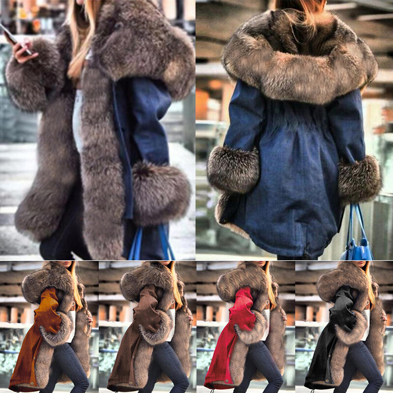 Women Fur Lining Winter Warm Jacket Long Parka Overcoat Outwear Hooded ...