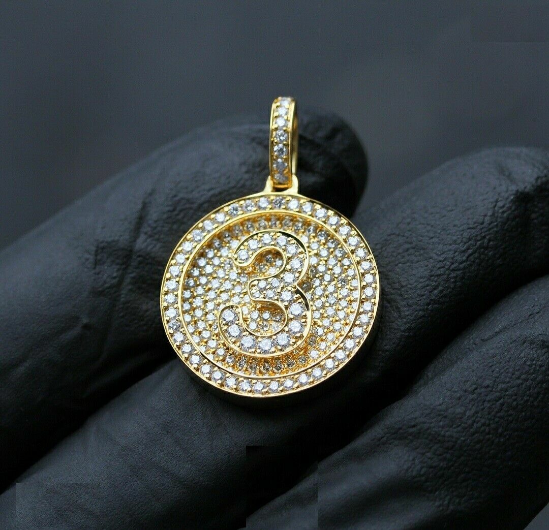 1 Ct Moissanite Men's Custom Number 3 Circle Pendant 14k Yellow Gold ...