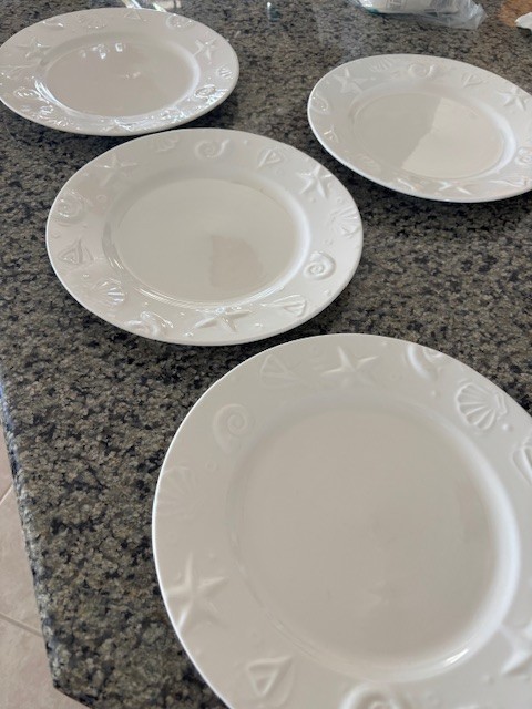Thomson Pottery Seashells Dinner Plates Set of 4 White Coastal EUC 10 3 ...