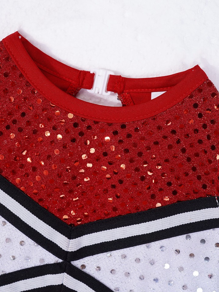 Girls Cheerleader Costume Halloween Sequin Long Sleeve Off-Shoulder ...