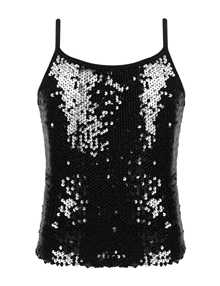 Girls Sparkle Sequins Dance Camisole Tank Tops Cheer Jazz Performance ...