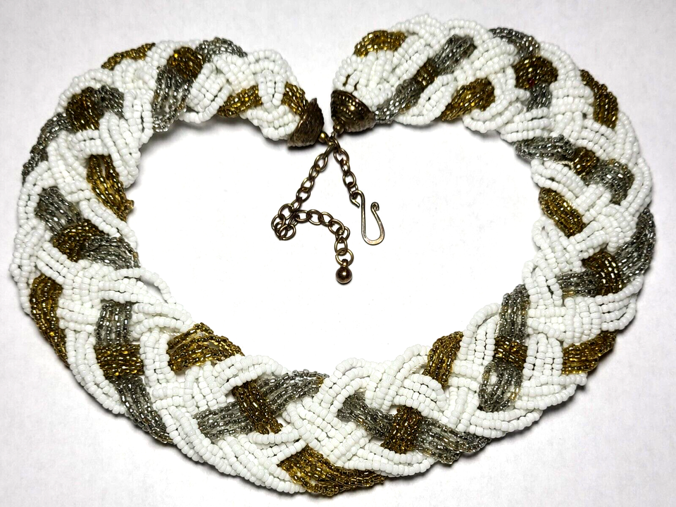 VINTAGE STUNNING GOLD TONE MULTI COLOR SEED BEADS GLASS NECKLACE | eBay