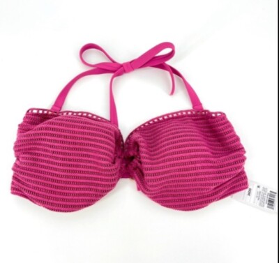 NWT Shade & Shore Bikini Top Crochet Pink Removeable Strap & Pads Swim ...