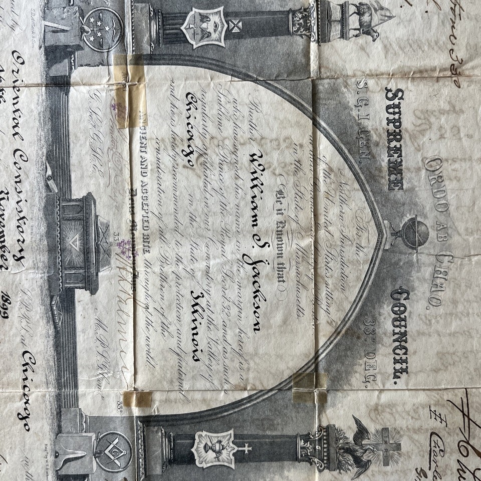 Wonderful freemason - masonic 33 degree certificate signed by many | eBay