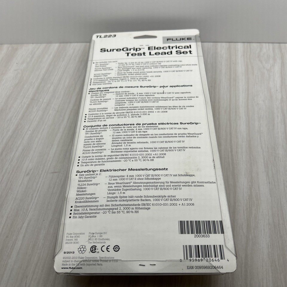 Fluke TL223 SureGrip Electrical Test Lead Set (Missing Alligator clips ...