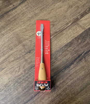 NOS IRWIN RUF N TUF WOOD HANDLE FLAT SCREWDRIVER 6” RARE JEEP MILITARY ...