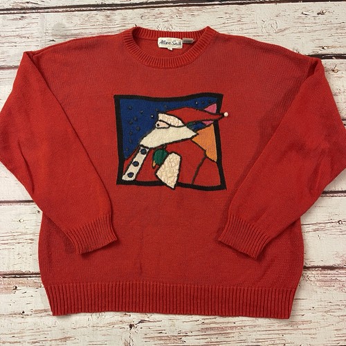 VTG Allison Smith Sweater Stained Glass Santa Christmas Fuzzy Ramie ...