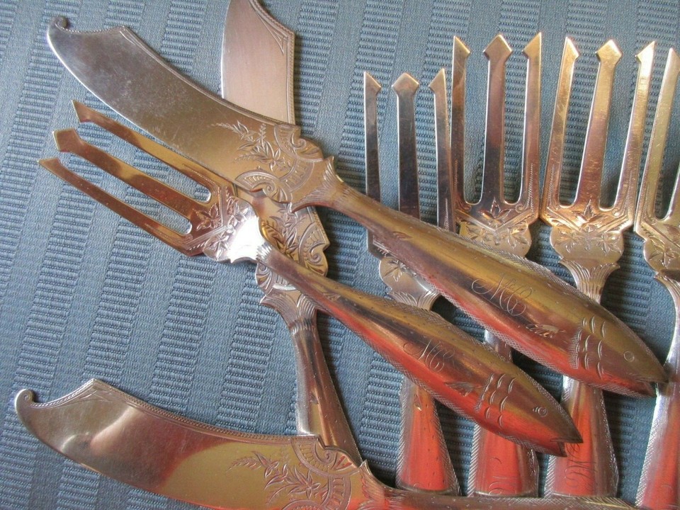 DURGIN AESTHETIC FISH HANDLE Knife Fork 10 Piece RARE Set STERLING ...