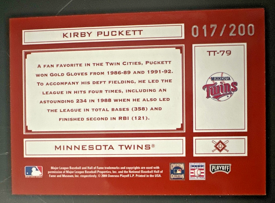 2004 Playoff Absolute #TT-79 KIRBY PUCKETT Red Ink Tools of the Trade ...