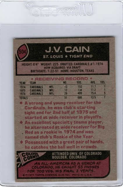 1977 Topps - #504 J.V. Cain (RC) for sale online | eBay