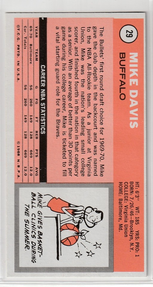 1970-71 Topps NBA Basketball #29 Mike Davis Buffalo Braves | eBay