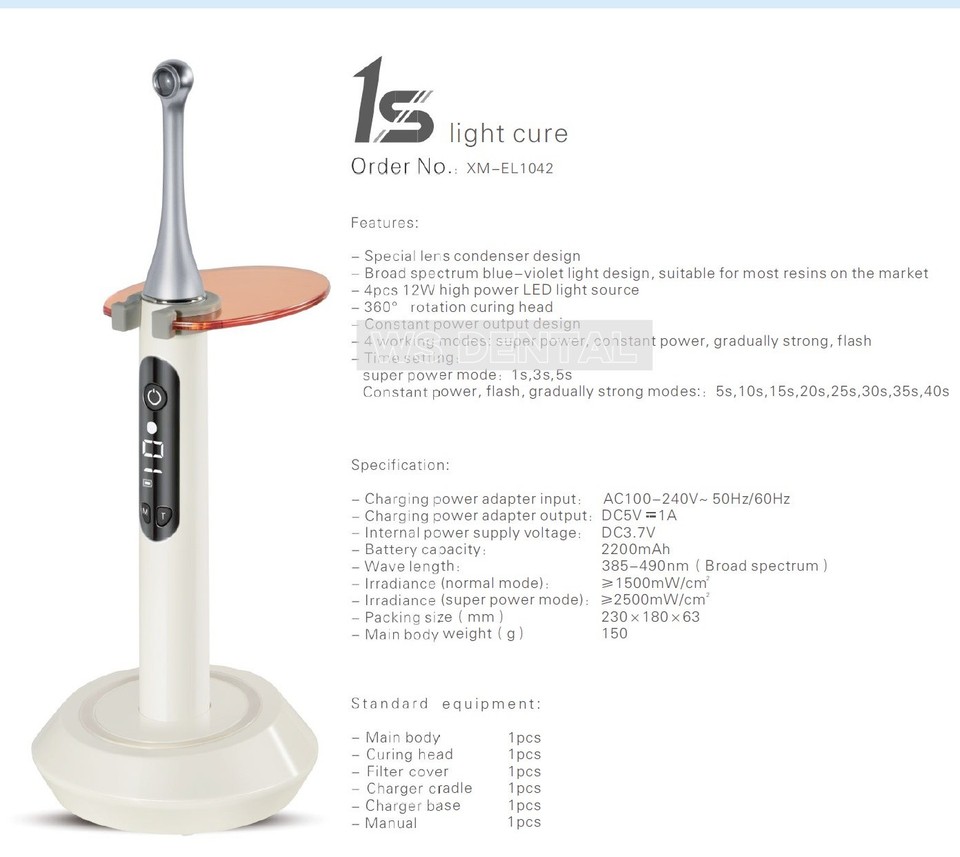 Dental LED Curing Light Cure Lamp Wireless Cordless Composite Resin 1S Curing | eBay