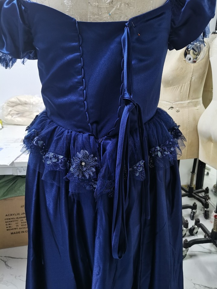 Gothic Halloween Prom Dresses Navy Blue Satin Evening Celebration Ball ...