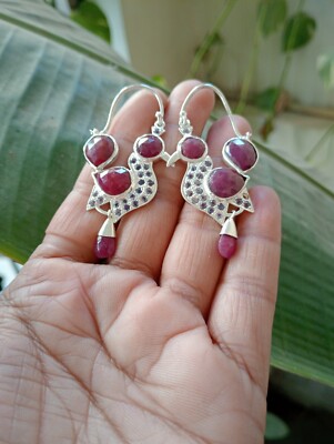 Natural Ruby and Iolite Gemstone dangle Earrings Handmade 925 Silver ...