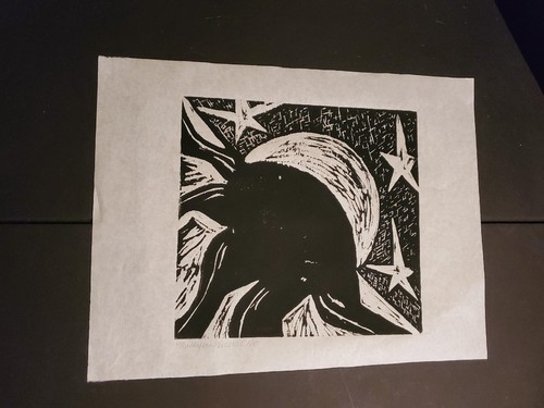 Etching - Wood inked tech, sun & moon design #2 of 5 Created by local ...