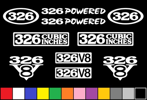 326 CI V8 POWERED 10 DECAL SET PMD ENGINE STICKERS EMBLEMS FENDER BADGE ...