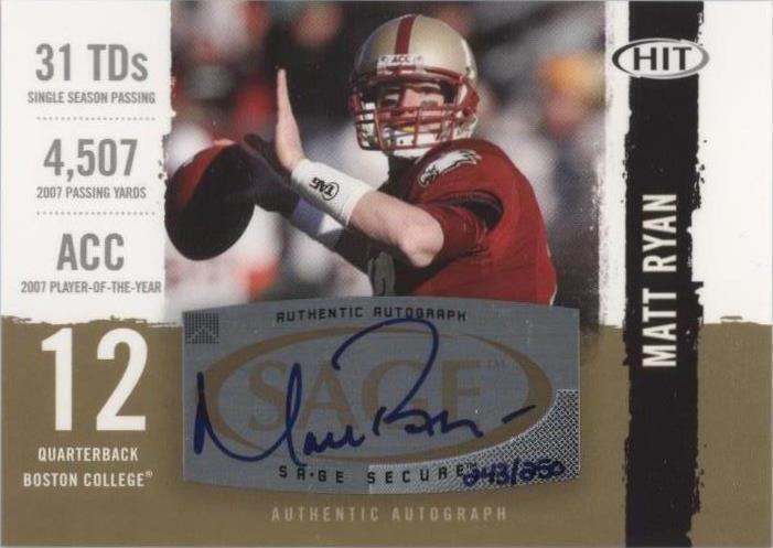 2008 SAGE Hit - Autographs Matt Ryan #A12 Gold /250 (AU, RC) for sale ...