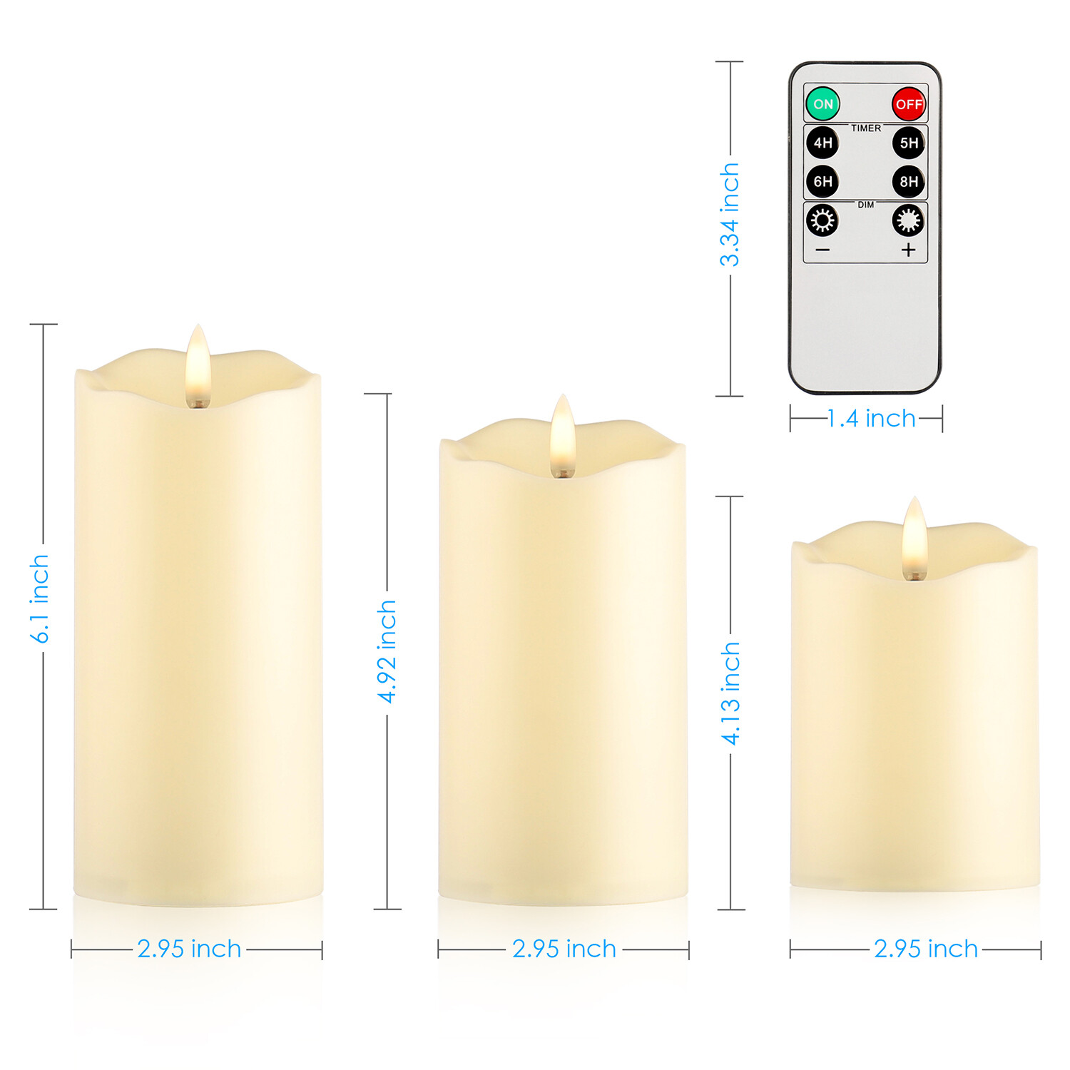 Candles Set Of 3 Flameless LED Candle Light with Timer Remote Pillar ...