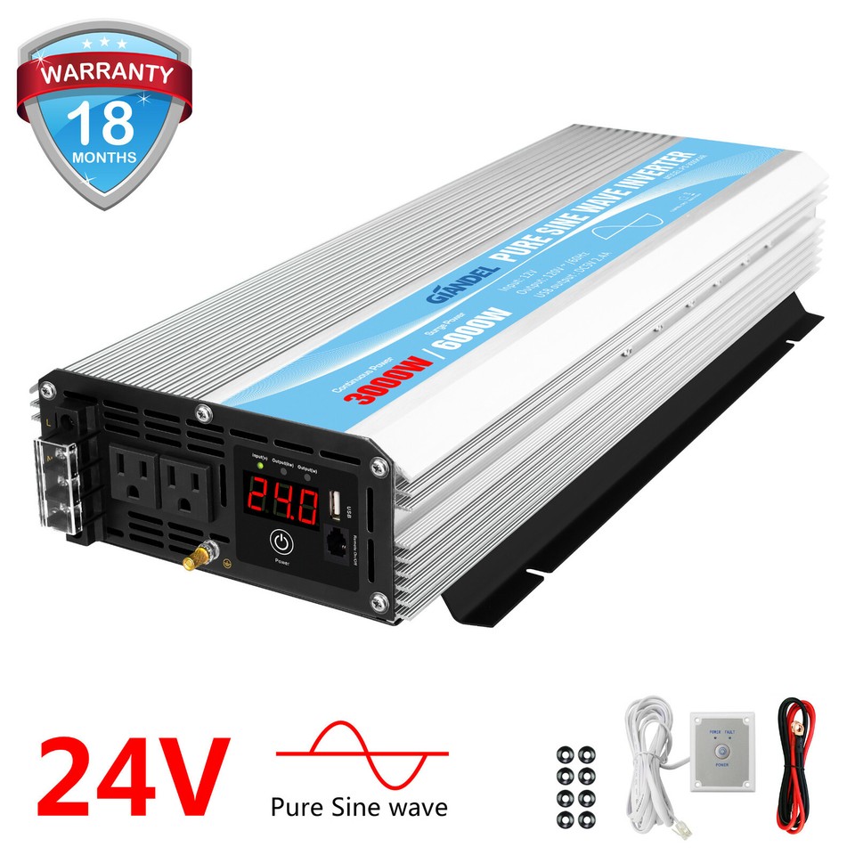 Pure Sine Power Inverter 3000W 24V to 110V-120V USA Transistor 4.5m ...