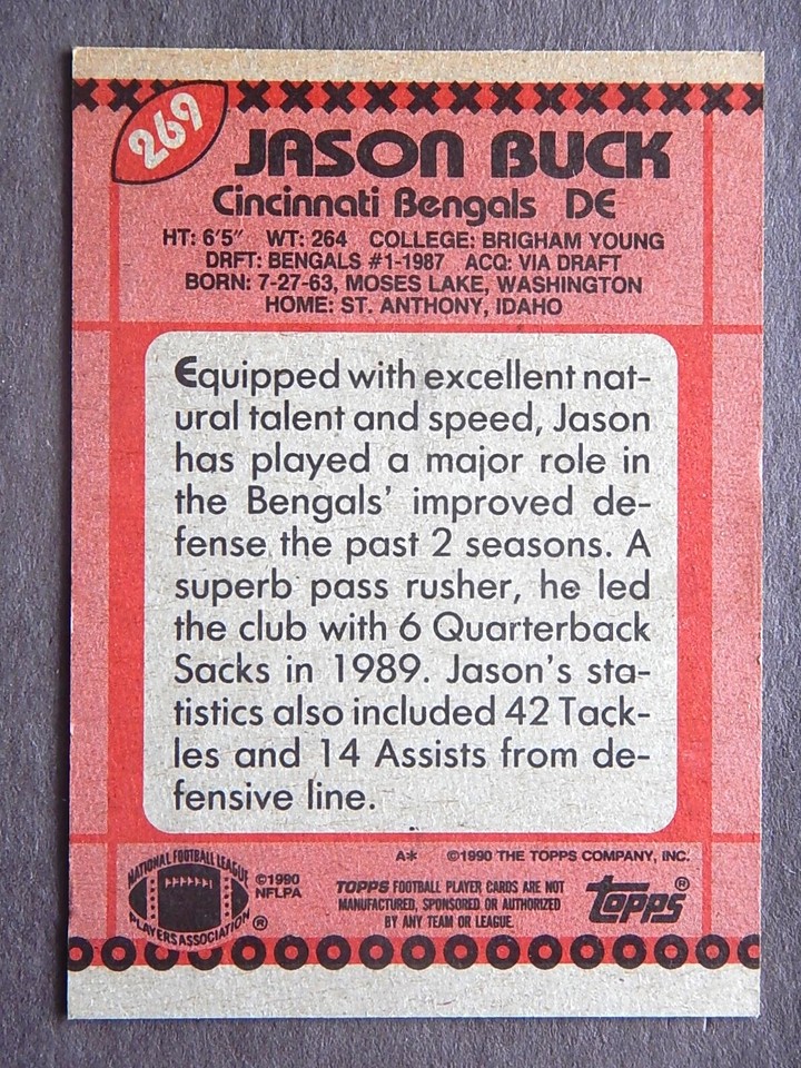 Jason Buck #269 Topps 1990 Football Card (Cincinnati Bengals) | eBay