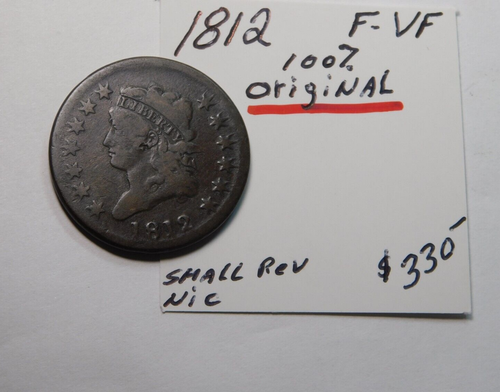 BOLD F - VF SMOOTH CHOCOLATE BROWN 1812 LARGE CENT SMALL NICK ON ...