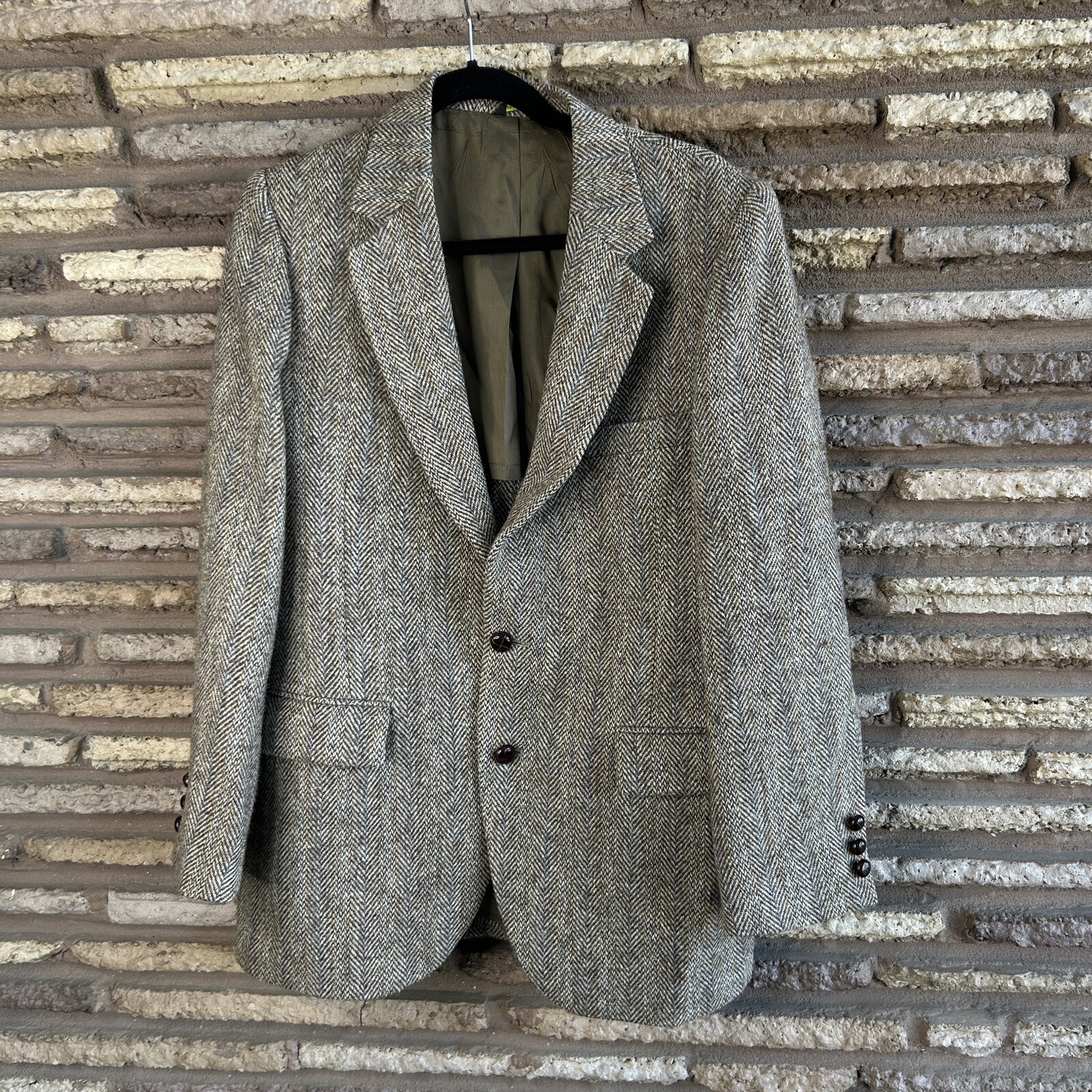 Harris Tweed Vintage Brown Herringbone Blue Stripe B… - Gem