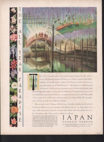 1930 JAPAN ASIAN FLOWER FESTIVAL ORIENTAL NIPPON GARDEN TOUR TRAVEL AD ...