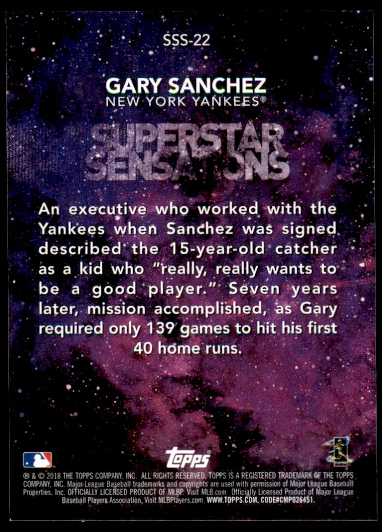 2018 Topps Superstar Sensations #SSS-22 Gary Sanchez New York Yankees | eBay