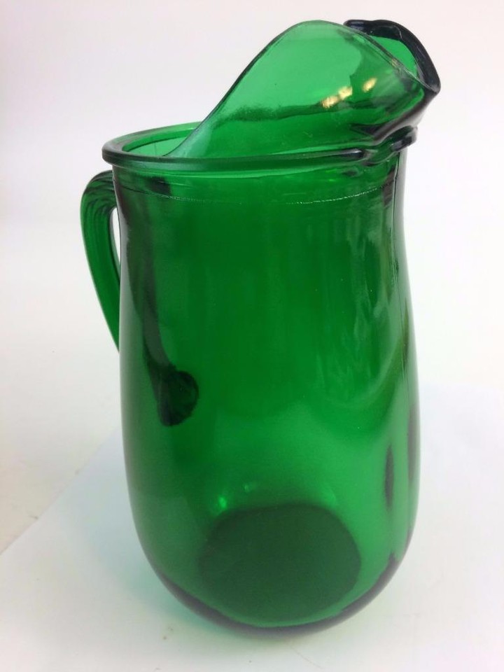 Anchor Hocking Vtg Glass Forest Green Pitcher 36 oz Ice Lip Fire-King ...